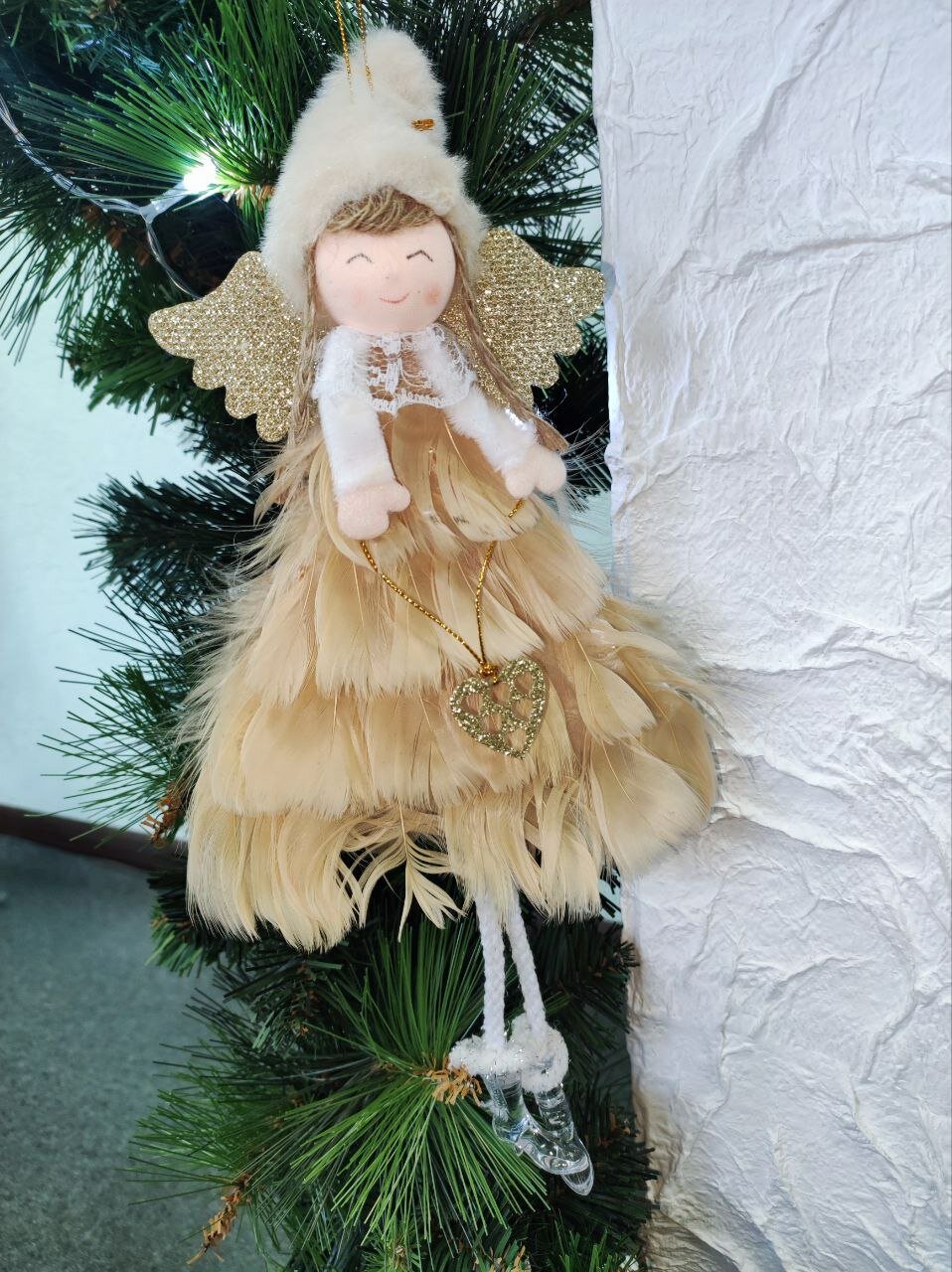 Подвеска Сфера "Ангел", рождественский декор, текстиль, 12x40 см