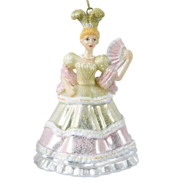 Стеклянная елочная игрушка Леди Маргарет с веером 15 см, подвеска, Kaemingk, 121269-2