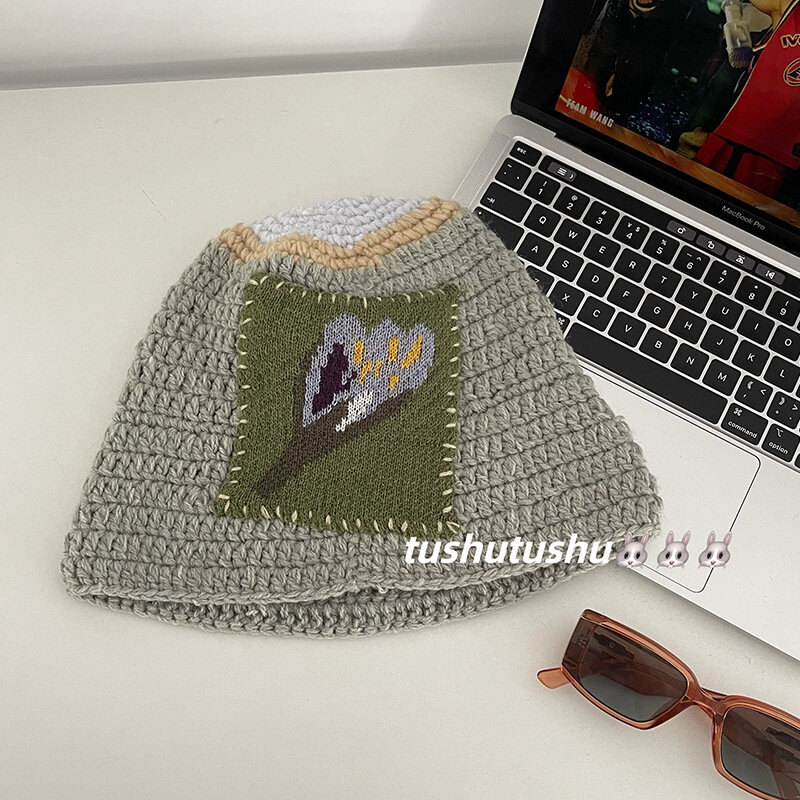 TUshu/22FW Quanli Quanqi ~ Пестрая вязаная рыбацкая шапка для женщин на осень и зиму, универсальная шерстяная шапка для сохранения тепла