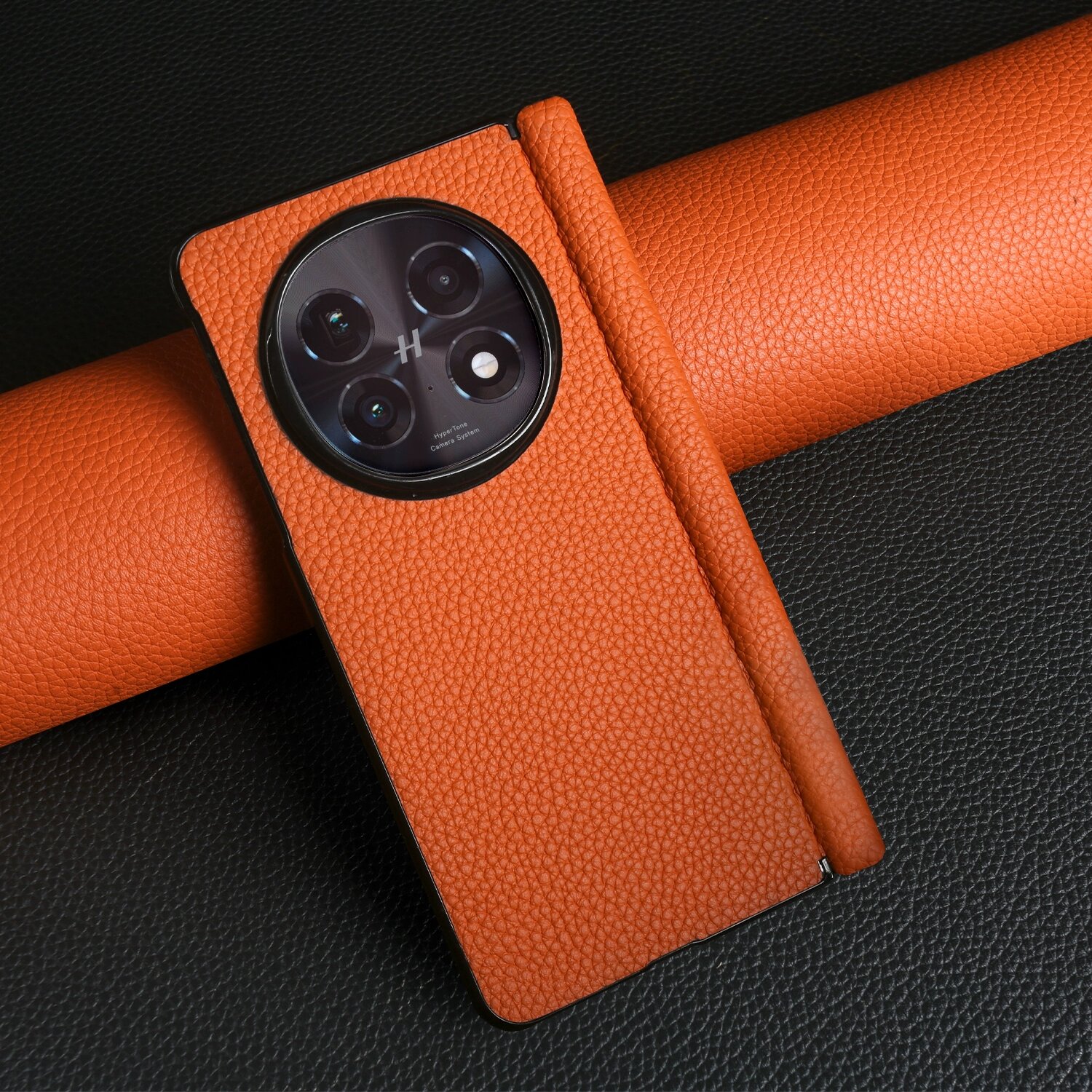 OPPO Find N3 Кожаный чехол с пивотом, односторонний задний боковик, цвет ярко-оранжевый