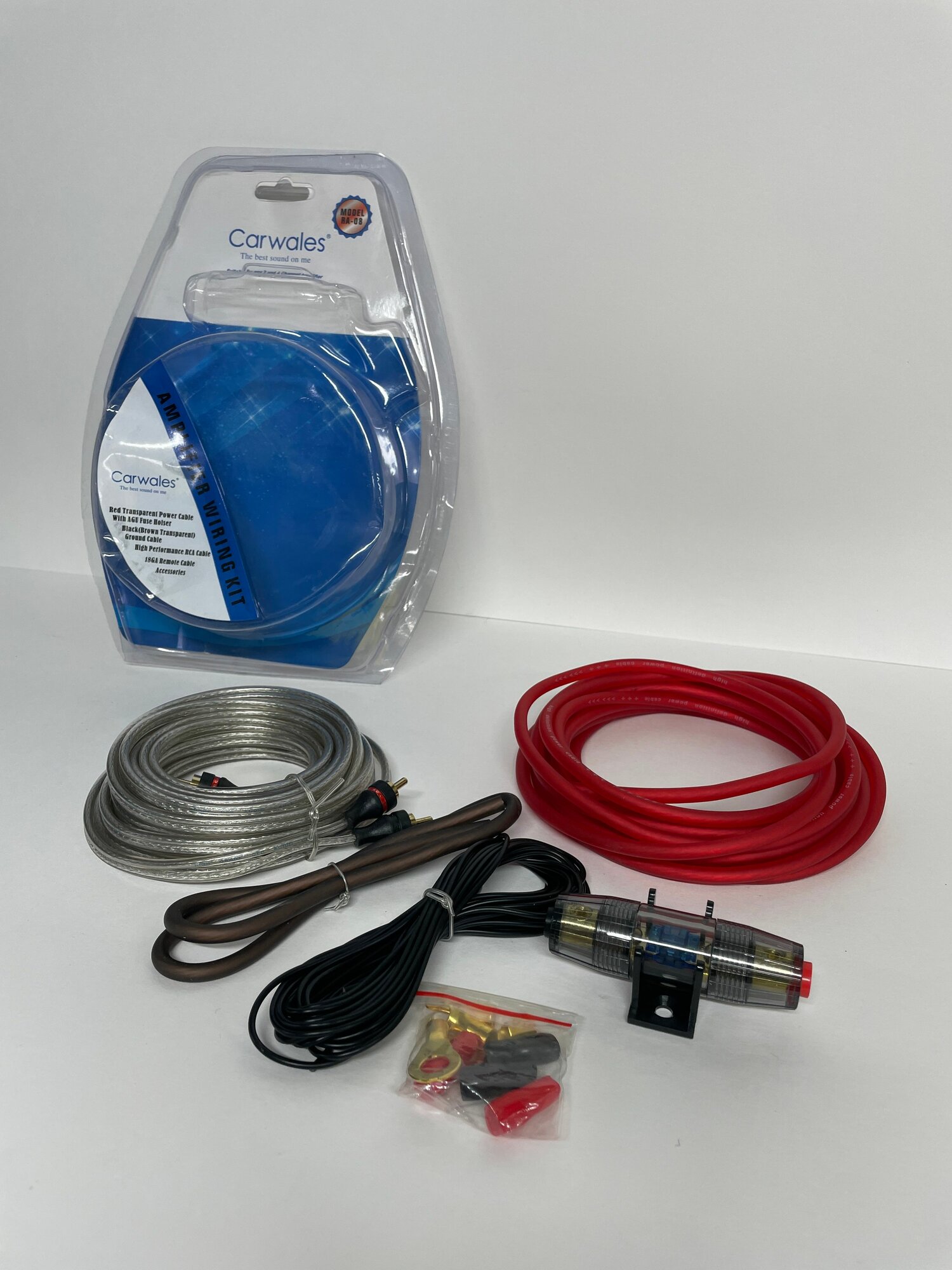 RA-08 / Комплект проводов для установки 2-х канального усилителя и сабвуфера, медные кабели, Carwales RA-08, арт: 5365-К