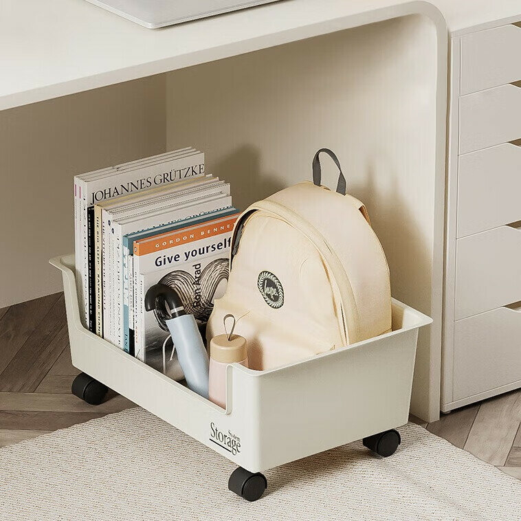 Jinlongxing Under-Desk Book Storage Box with Wheels, Backpack Organizer Rack, Classroom Bookshelf