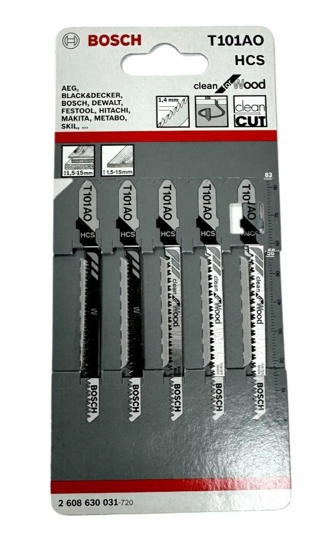 Пилки для лобзика Bosch T101AO, 56мм, 5 шт (2608630031)