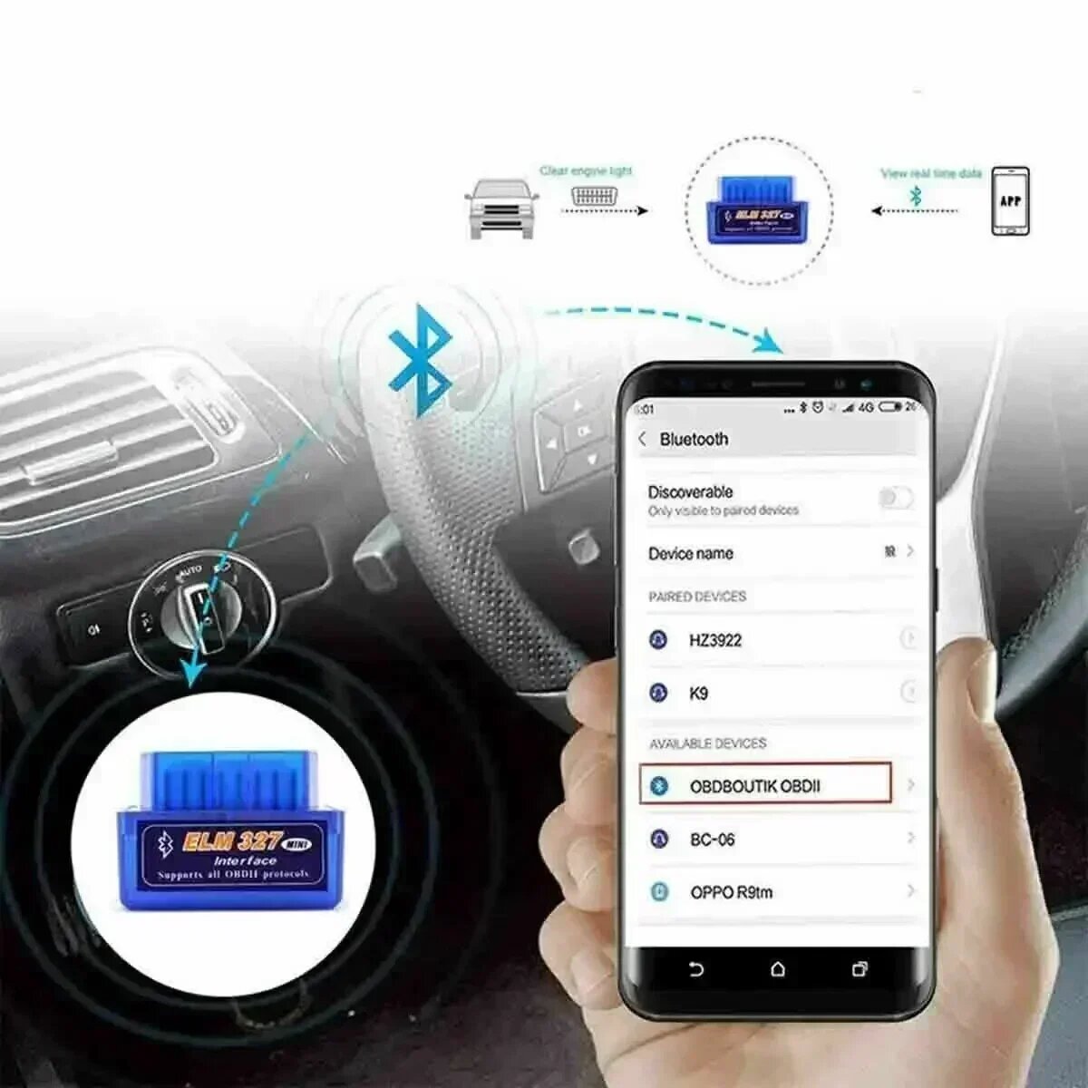 OBD 2 ELM327 V2.1 Bluetooth Автосканер — фото 1