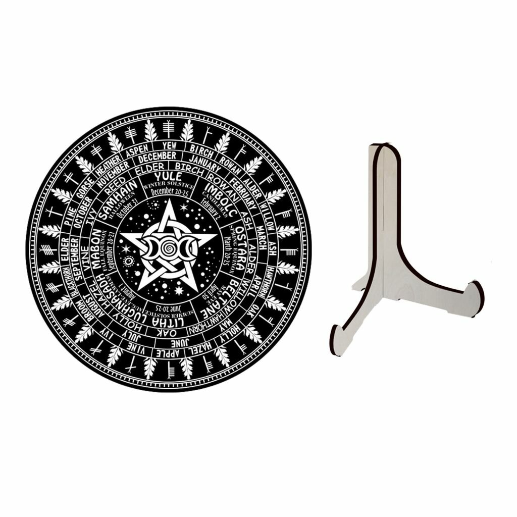 10. Языческий знак Шабашей, Ведьмины руны, Доска с гравировкой на дереве, Викканский календарь
