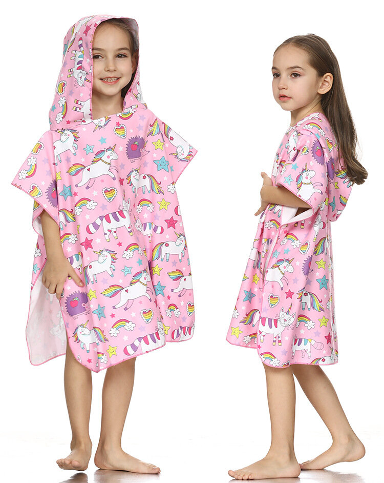 Пляжный халат Zale M Cloak, двусторонний бархат, с принтом радужный единорог, 65х90-120см