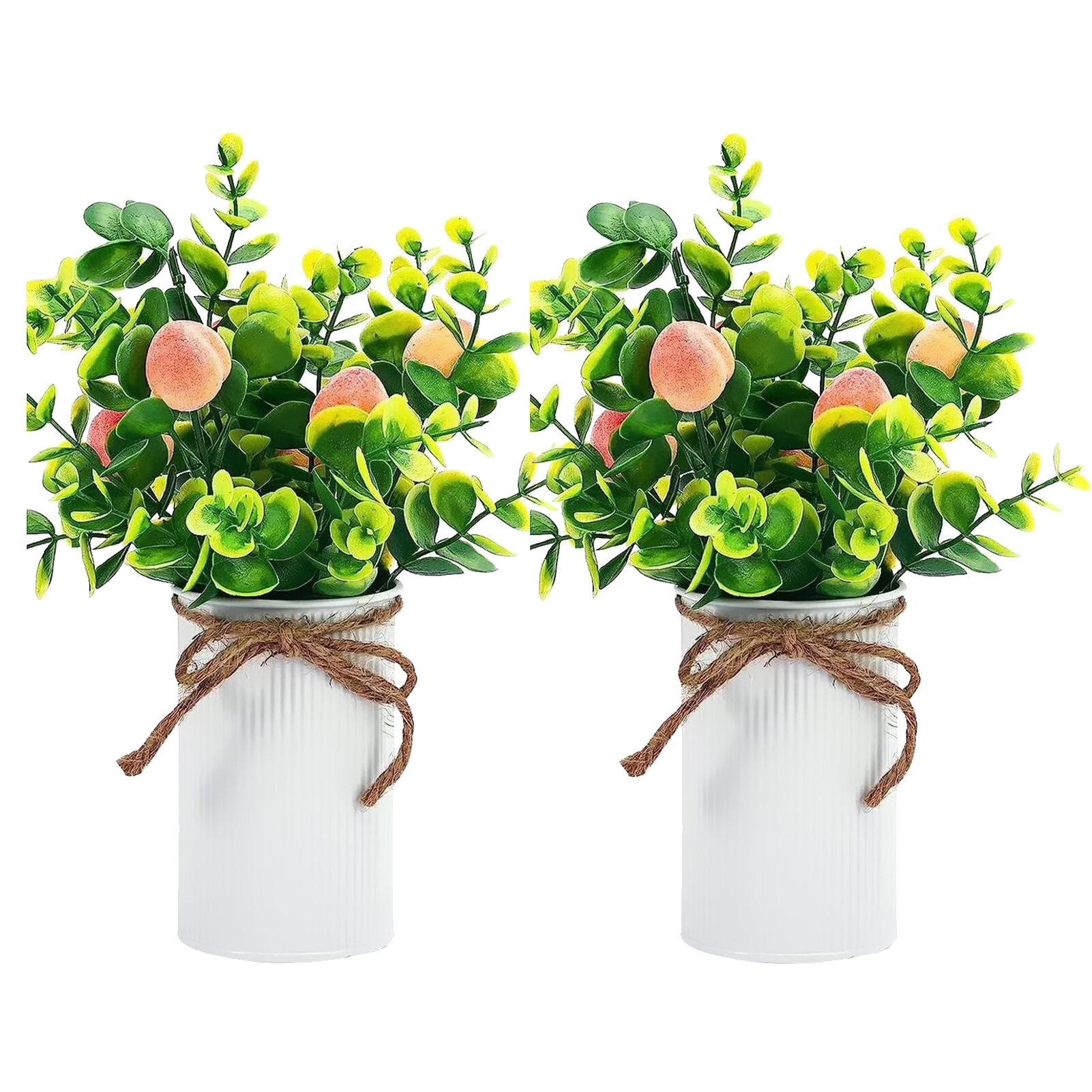 2 искусственных комнатных растения в горшках, имитация фруктового дерева бонсай для украшения дома и стола, персиковый цвет.