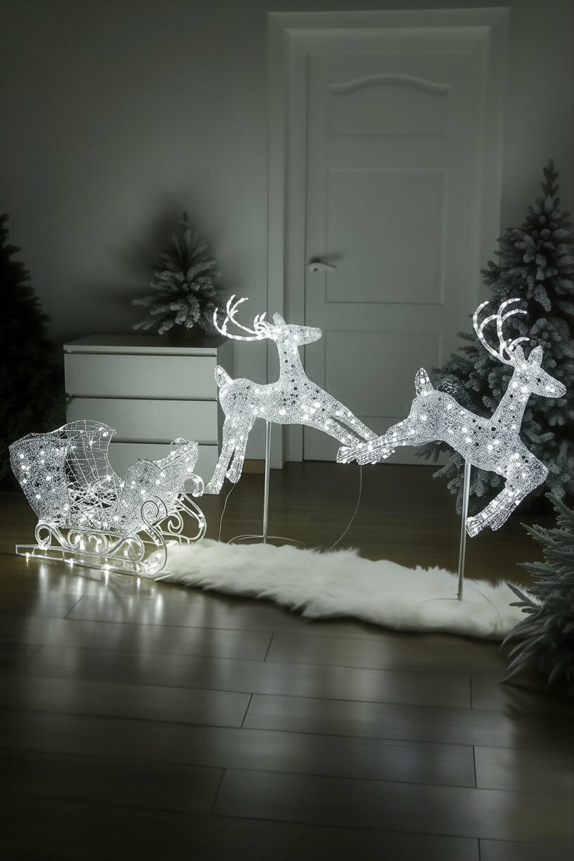 Декоративная светящаяся композиция праздничные силуэты, акриловые нити, 300 белых LED-огней, 49-90 см, уличная, Winter Deco 4060460