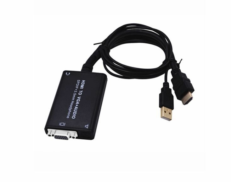 HDMI аудио экстрактор, Адаптер-конвертер HDMI-VGA+3.5mm/SPDIF/Поддержка USB-питания,1080P, Черный