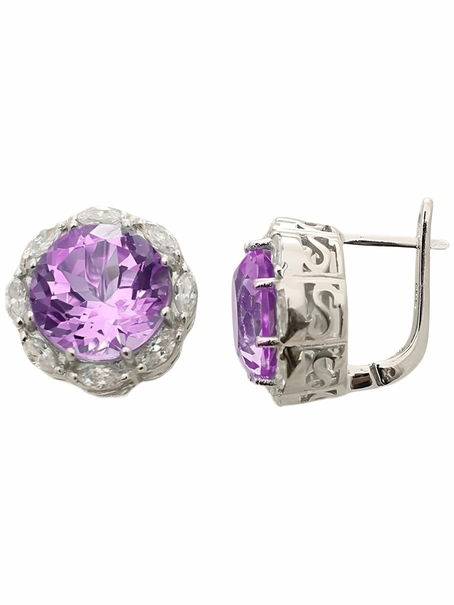 Серьги, серебро, 925 проба, родирование, аметист