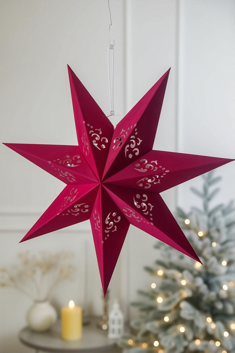 Подвесная бумажная звезда люкко, красная, 45 см, Winter Deco 1000379