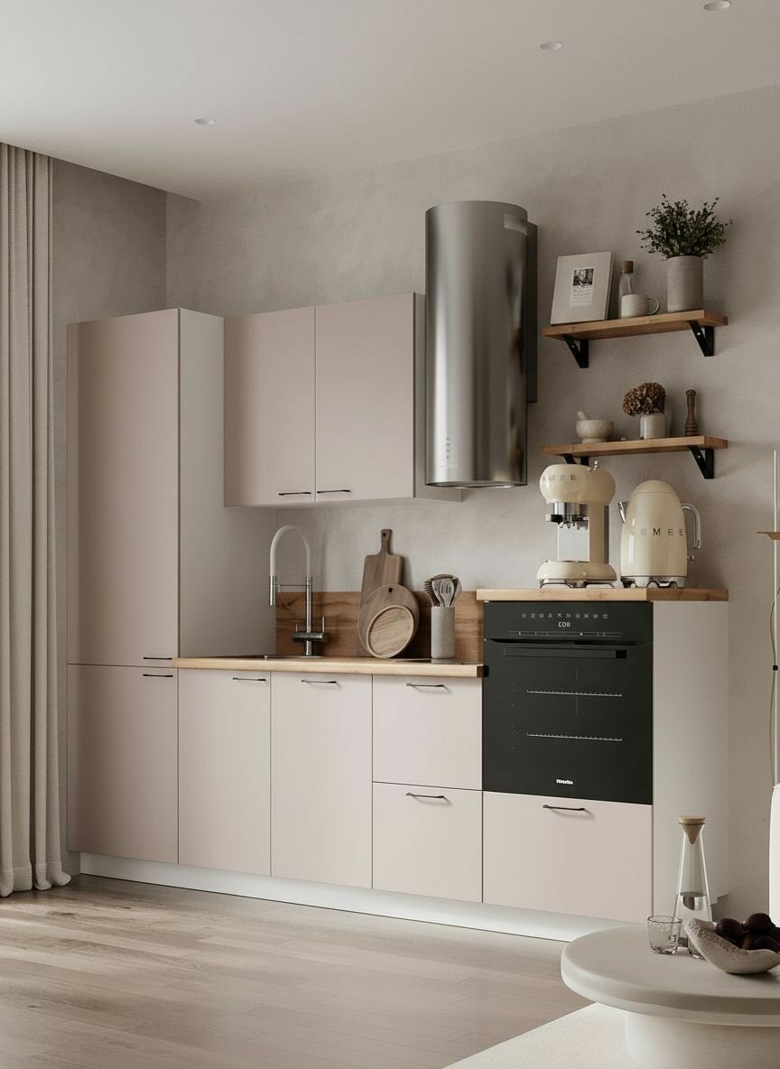 ARNIKA Кухонный гарнитур со столешницей Дакия 2,55мх2,4м, цвет магнолия (бежевый), фасад пленка ПВХ