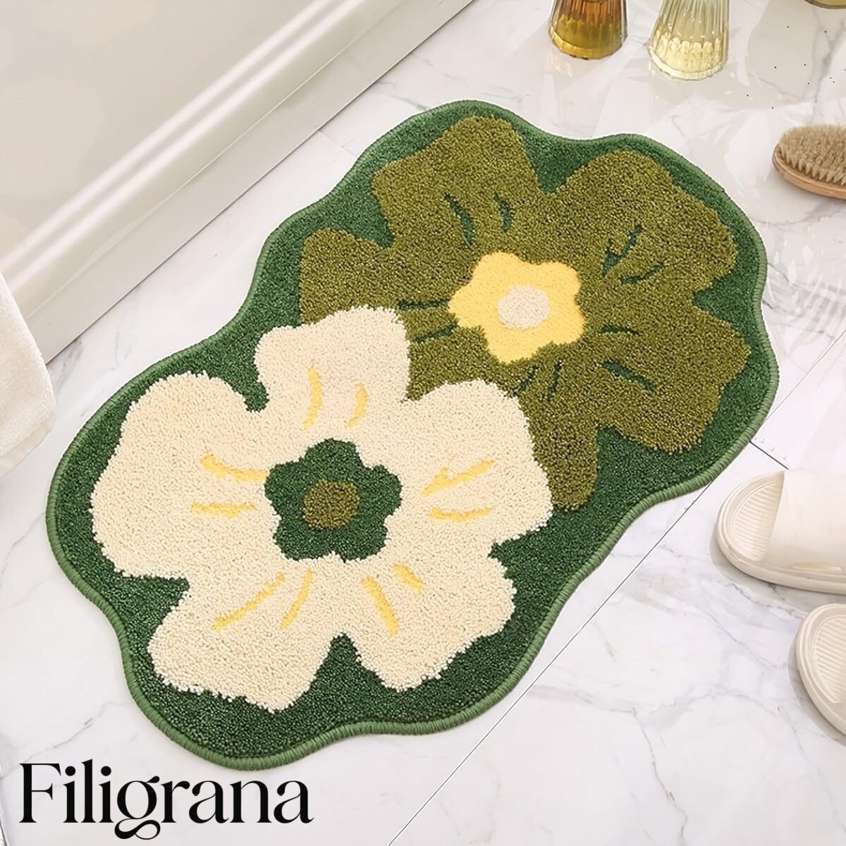 Коврик Filigran из искусственного кашемира с цветочным узором для ванной, спальни и туалета.40cmX60cm