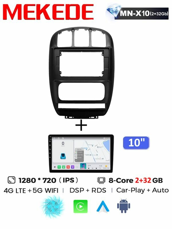 Магнитола 10.2" Mekede MN X10 Pro 2/32 Gb Dodge Caravan 4 Chrysler Voyager Town&Country 2000-2007 (B) carplay