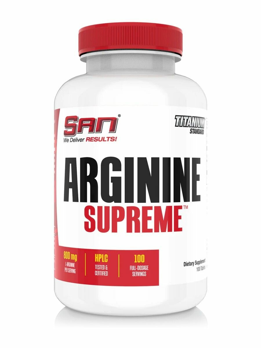 SAN L-Arginine 800 mg, Аргинин, 100 таблеток, аминокислота, для набора мышечной массы, для сосудов, для похудения, жиросжигатель