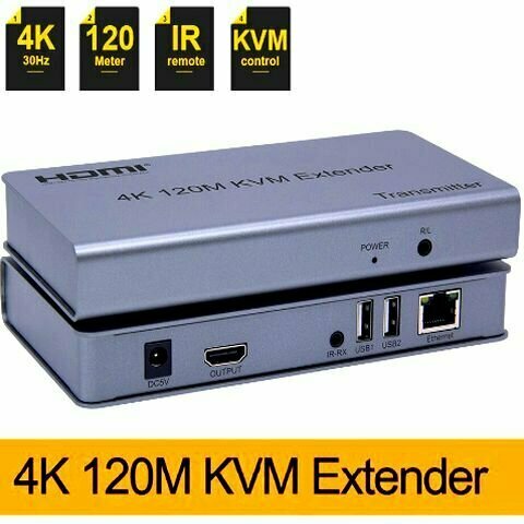 Удлинитель HDMI Kongh KVM, 120м, поддержка USB, для мыши и клавиатуры