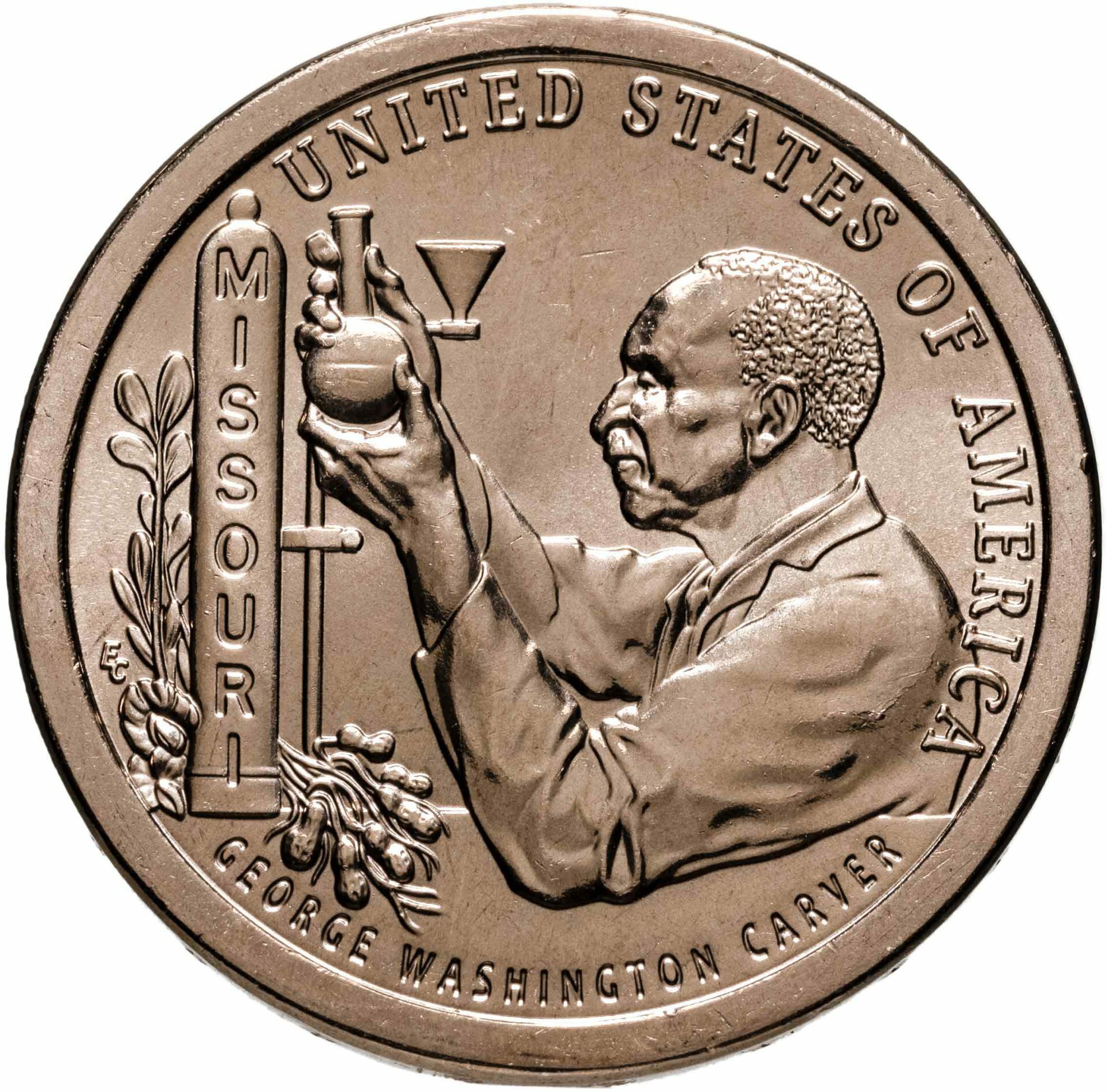 США 1 доллар 2024 P Американские инновацииботаник Джордж Вашингтон Карвер Миссури, Медь с марганцево-латунным покрытием, в сохранности UNC