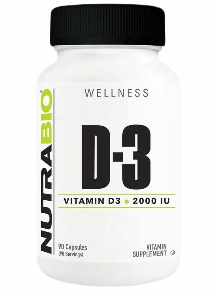 Витамин D3 NutraBio, 2000 МЕ, для иммунитета, костей, мышц и настроения 90 капсул