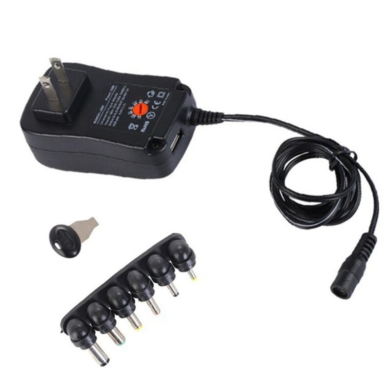 Compact AC / DC Power Supply Adapter, 6DC Plugs, Adjustable 3V to 12V
