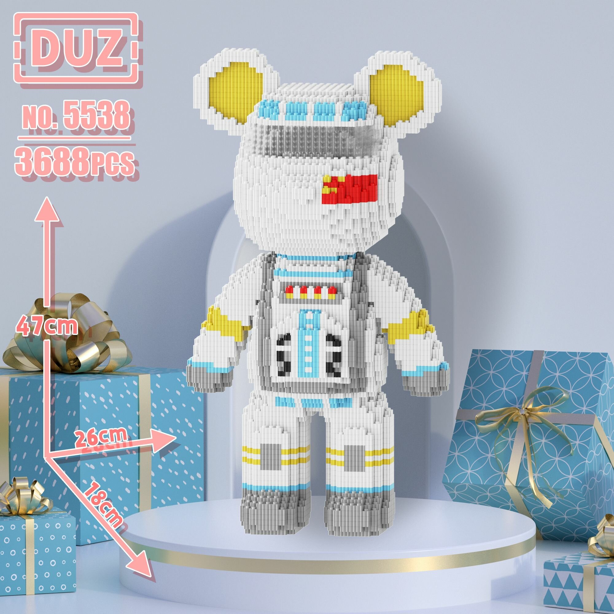 Конструктор DUZ "3D KAWS Игрушка-Медведь", 3600 деталей, пластик, белый