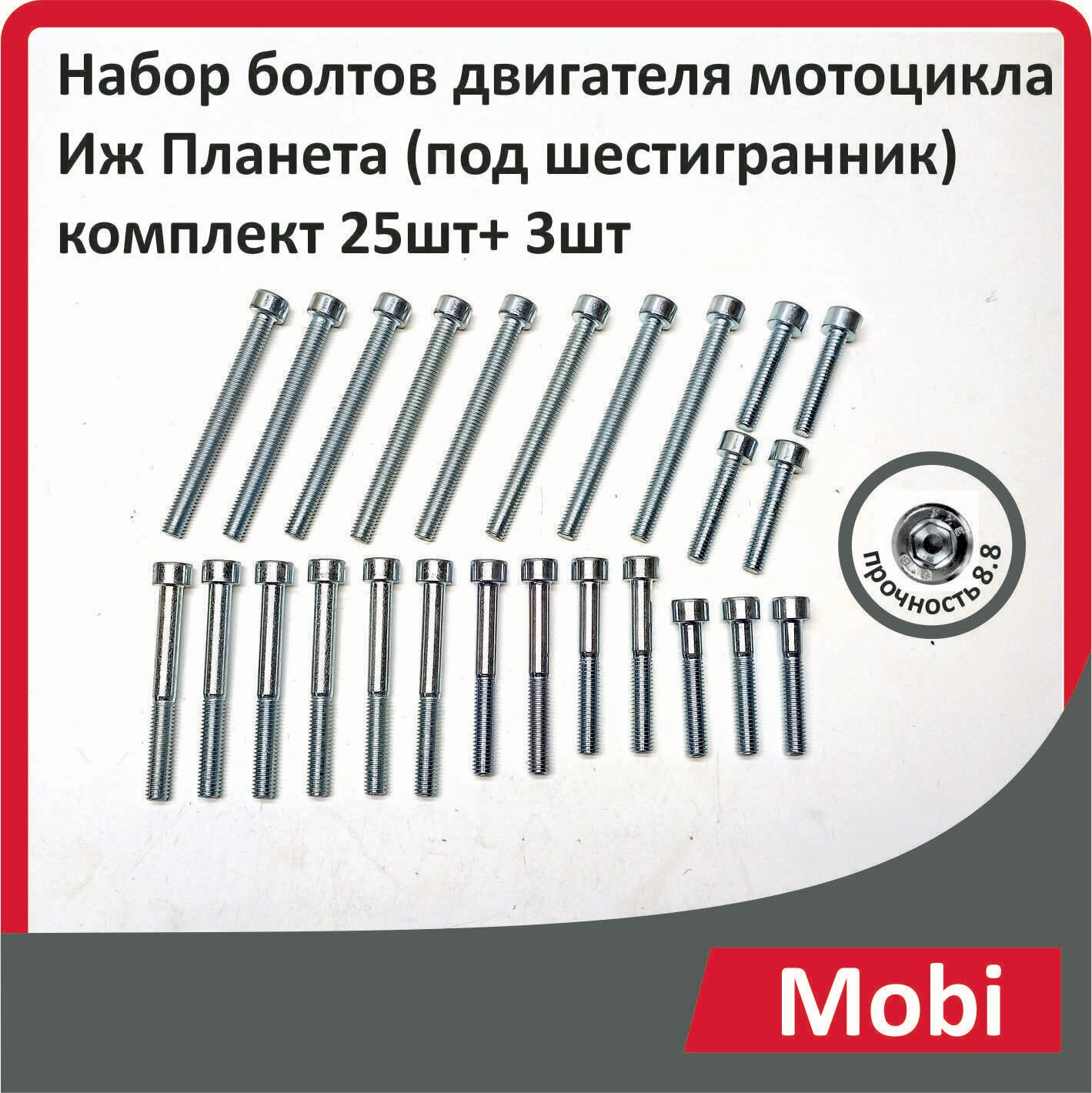 Набор болтов двигателя мотоцикла Иж Планета (под шестигранник) комплект 25шт+ 3шт