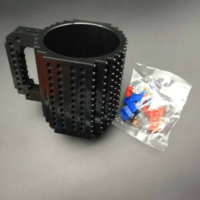 Кружка пластиковая customizable building block mug 350ml, eco friendly, европейский стиль, черный