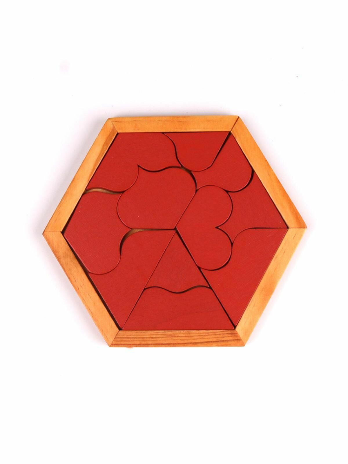 Пазл, Деревянная геометрическая головоломка с шестиугольником -Шестиугольник в форме сердца