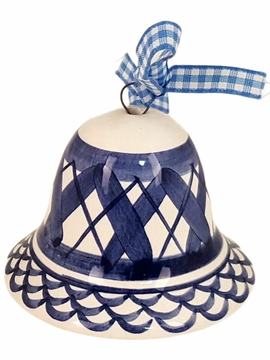 Ёлочная игрушка ручной работы. Колокольчик синий, Глина, керамика. Новогодние игрушки на елку, елочное украшение, ручная роспись.