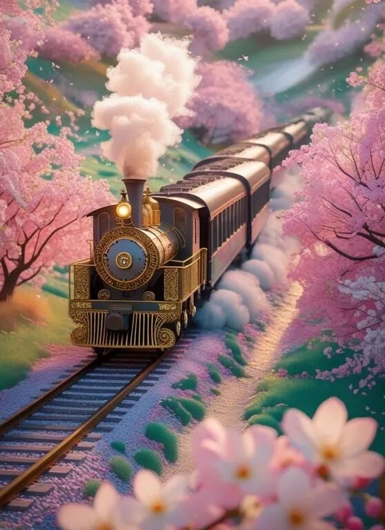 Алмазная Мозаика "Поезд И Паровоз" 40*50 См, Безрамная, Идеальна Для Дома, Украшения, Подарков.