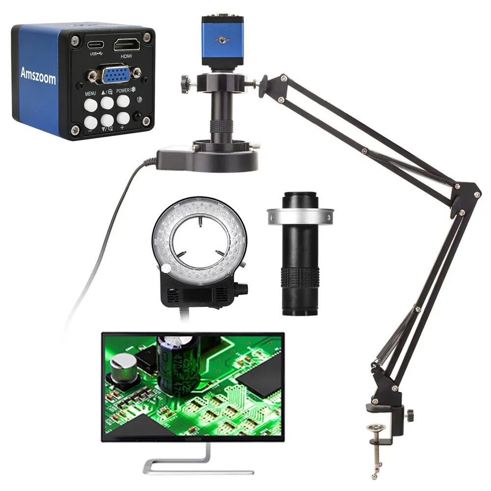 Электронный видеомикроскоп 13MP 2K 1080P HDMI USB можно увеличить в 150 раз с помощью панели для ремонта плат пайки печатных телефонов