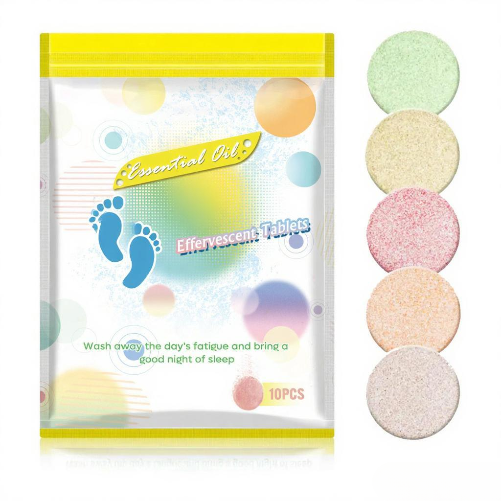 10pcs Мультицветные таблетки для ванны для ног, диаметр 2.5см, ингредиенты: полынь, шафран, перецichuan, имбирь, лаванда, размер упаковки 19.7*12см, вес упаковки 92г