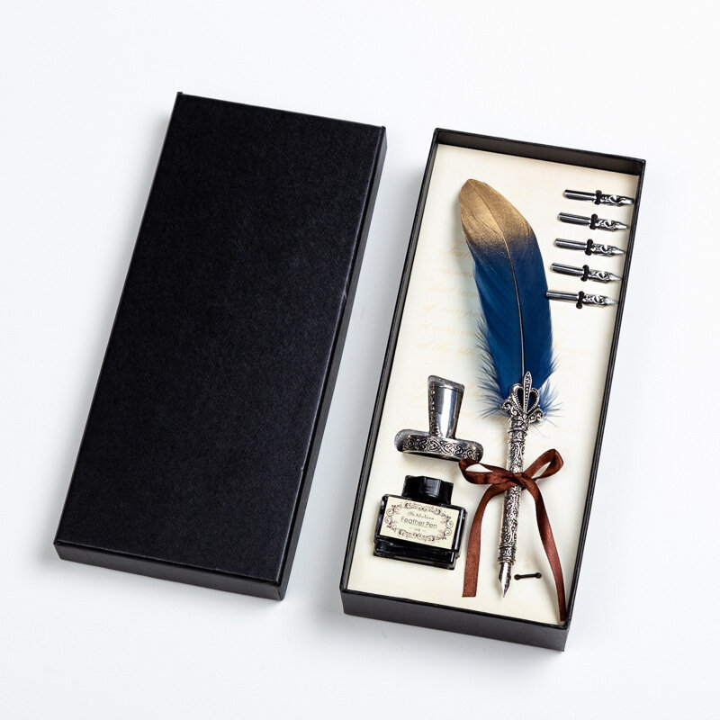 Набор перьевых ручек в европейском стиле, винтажная корона, подарочная коробка, ручка с наклонным пером, держатель для ручки, набор перьевых ручек с резьбой, оптовая продажа
