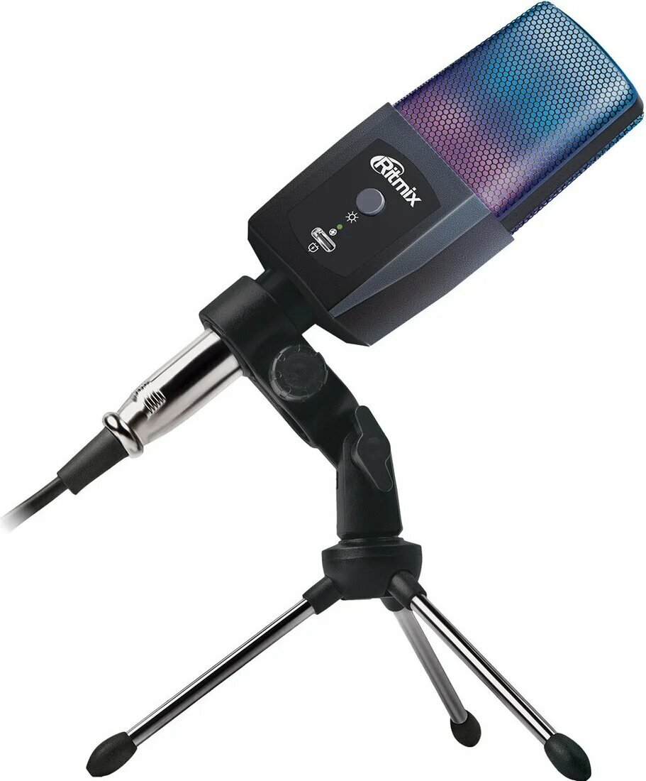 Проводной микрофон Ritmix RDM-170 (черный), конденсаторный, настольный, 20-16000 Гц, подключение USB Type-A/3.5 мм