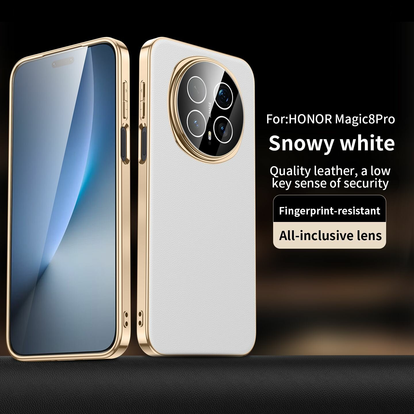 Чехол для Honor Magic 8 Pro / Хонор Магик 8 Про Кожаный корпус + рамка с золотым гальваническим покрытием антиударный чехол