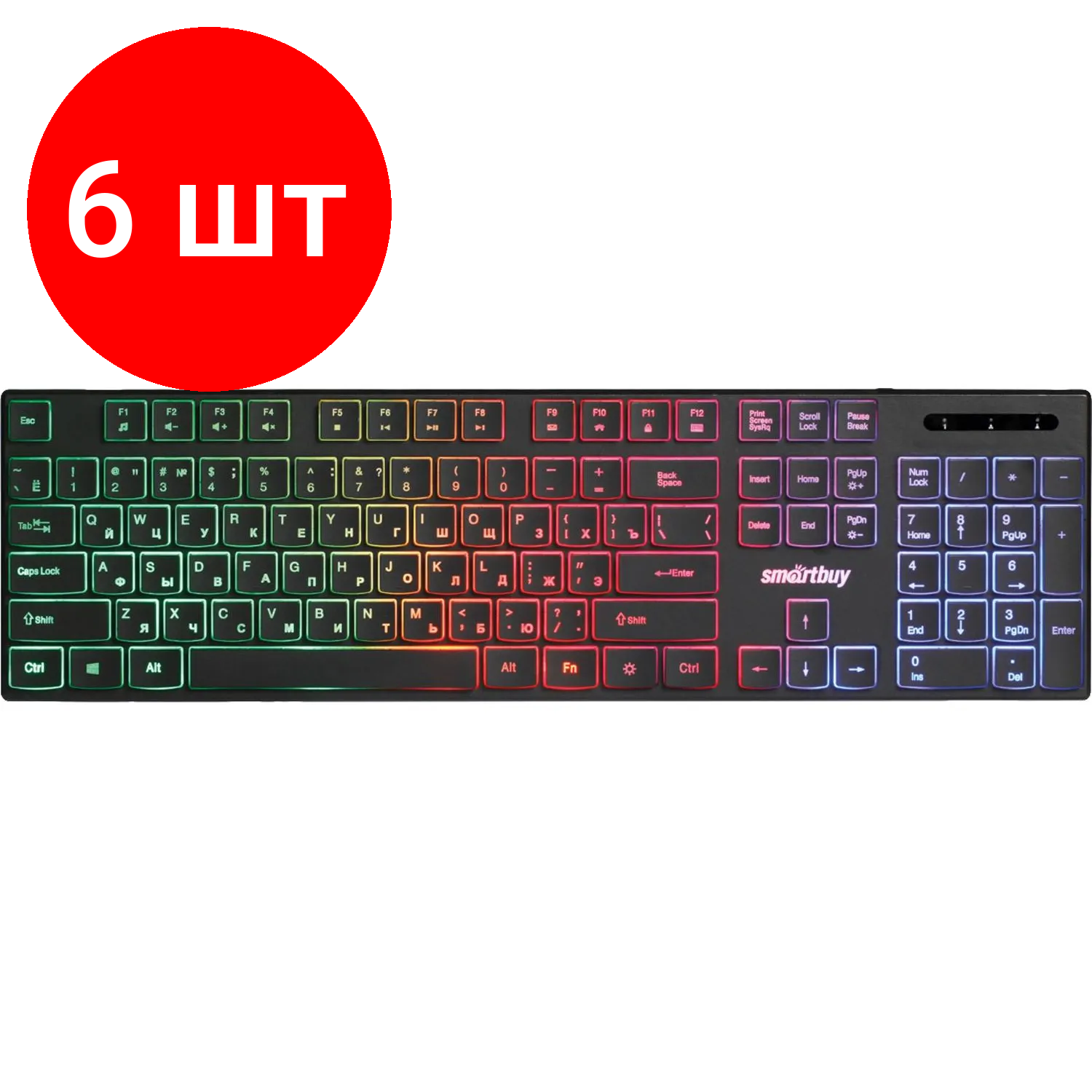 Комплект 6 штук, Клавиатура Smartbuy ONE 240 проводная RGB USB черная (SBK-240U-K)