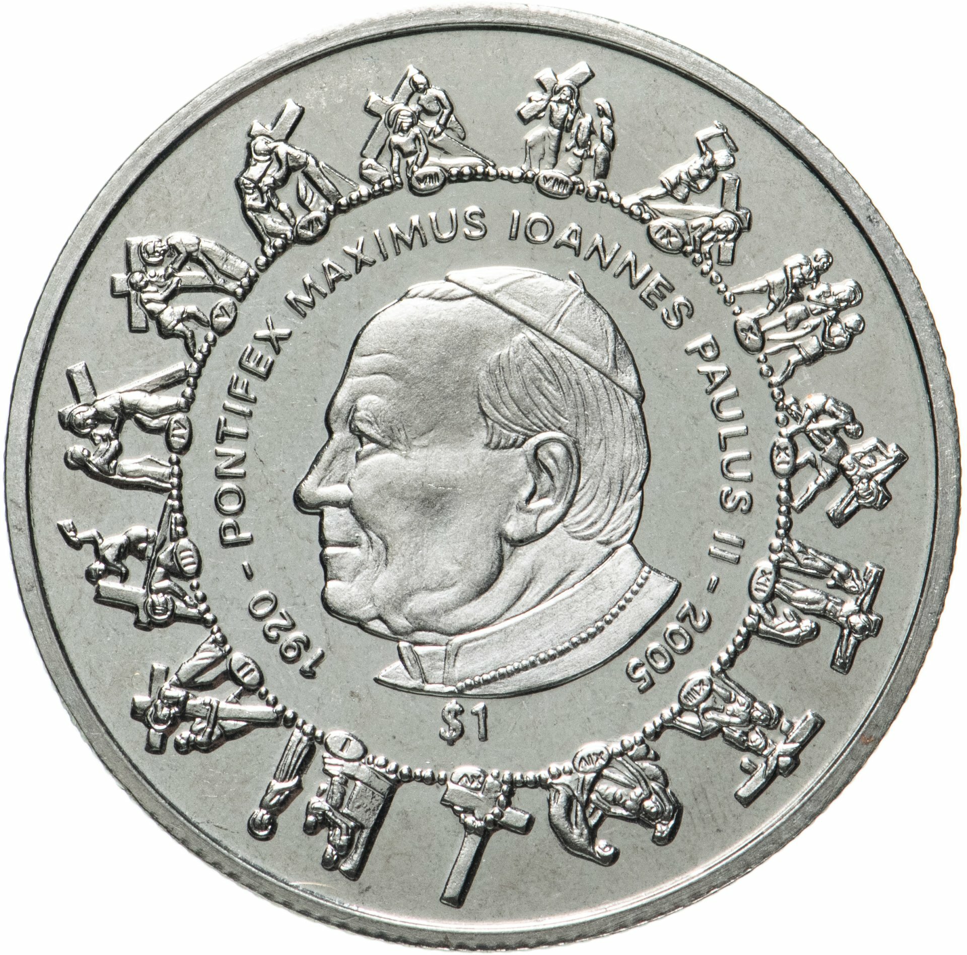 Сьерра-Леоне 1 доллар dollar 2005 "Иоанн Павел II - Смерть папы, 2 апреля 2005", Мельхиор медь-никель, в сохранности UNC