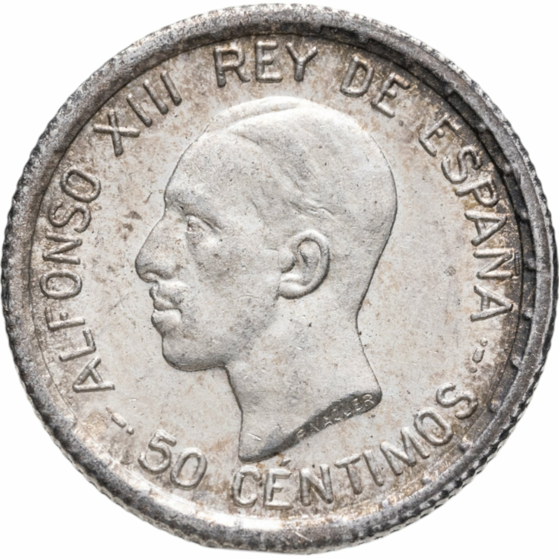 Испания 50 сентимо centimos 1926, Серебро 835, в сохранности AU