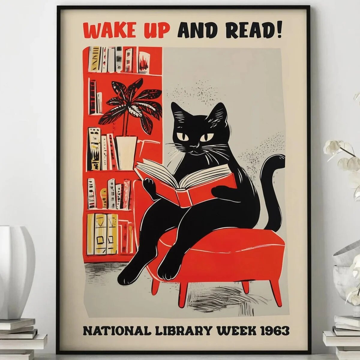 Абстрактная картина на холсте с изображением кошки, которая читает 20x30cm-unframed