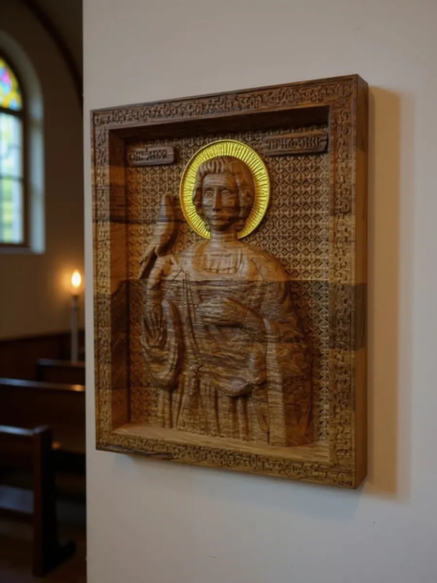 Освященная Икона Св. мученика Трифона 23.5х19см дуб