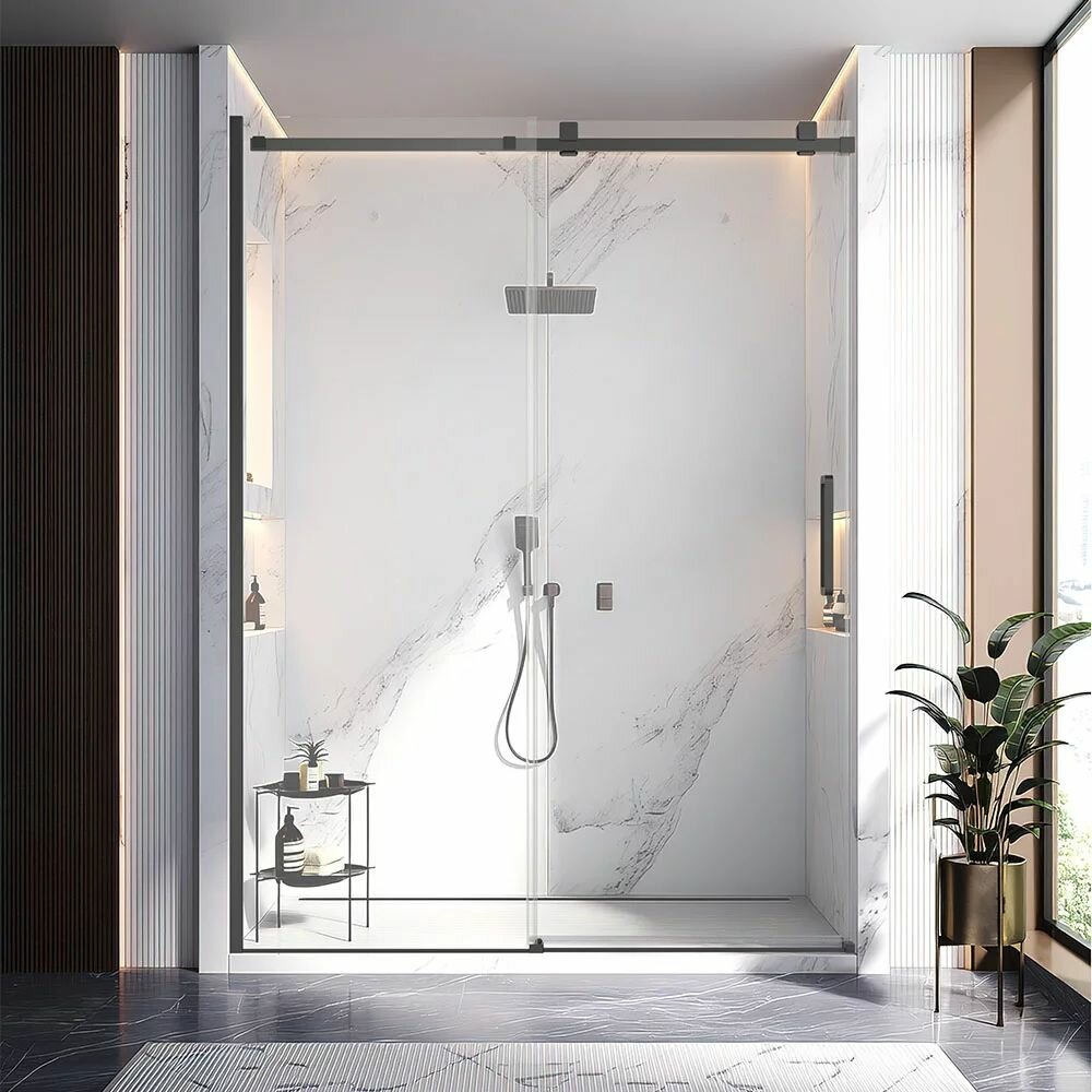 Душевая дверь в нишу Veconi Vianno раздвижная VN-75B, 130х200 см, стекло прозрачное, профиль чёрный матовый VN75B-130-01-C4