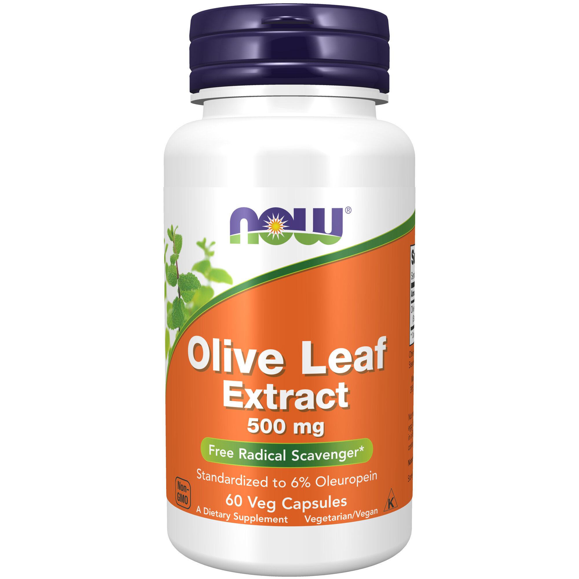 NOW Olive Leaf Extract 500mg, Листья оливы экстракт, 60 капсул, Антиоксидант для иммунитета, для сердца и сосудов