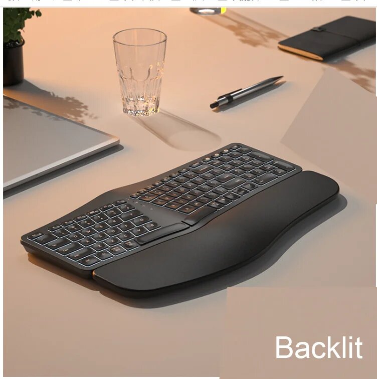 Беспроводная эргономичная мембранная клавиатура Bluetooth 2.4G с подсветкой Russia, Backlit keyboard