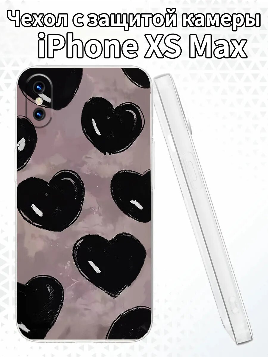 Чехол на iPhoneXSMax с изображением черных сердец