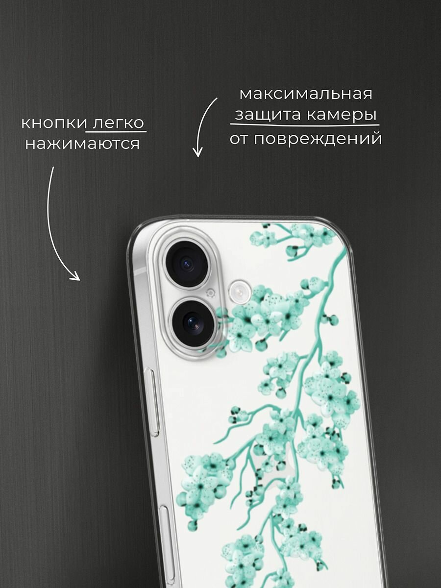 Силиконовый чехол на Apple iPhone 17 / Айфон 17 с принтом Бирюзовая веточка сакуры — фото 1