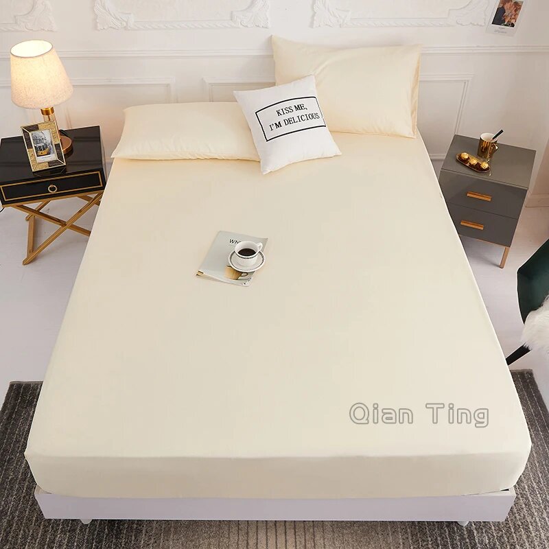 Цельная однотонная простыня для спальни, 100% полиэстеровая резинка вокруг постельного белья, только простыня (за исключением наволочек) 140cmX200cmX26cm, ruhuang