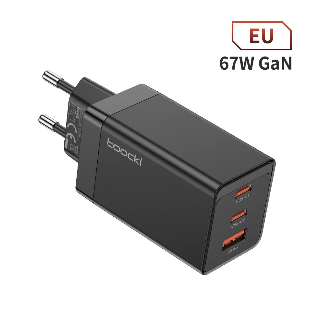 Зарядное Устройство Toocki GaN 67W USB Type C QC4.0 PD3.0 Для Быстрой Зарядки Macook, iPhone 14, 13, 12 Pro Max, Samsung S23