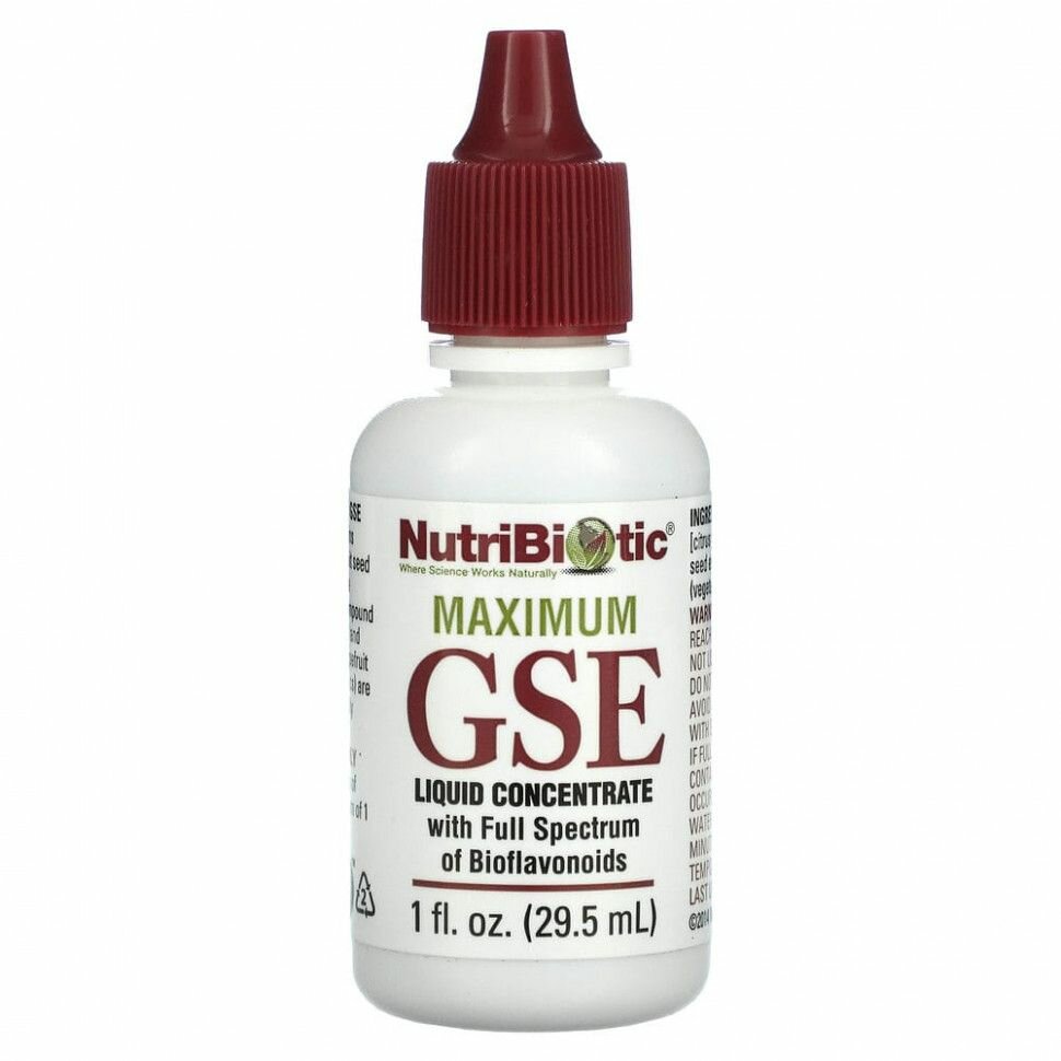 NutriBiotic Grapefruit Seed Extract Maximum, Веганский экстракт семян грейпфрута GSE, антиоксидант 29,5 мл