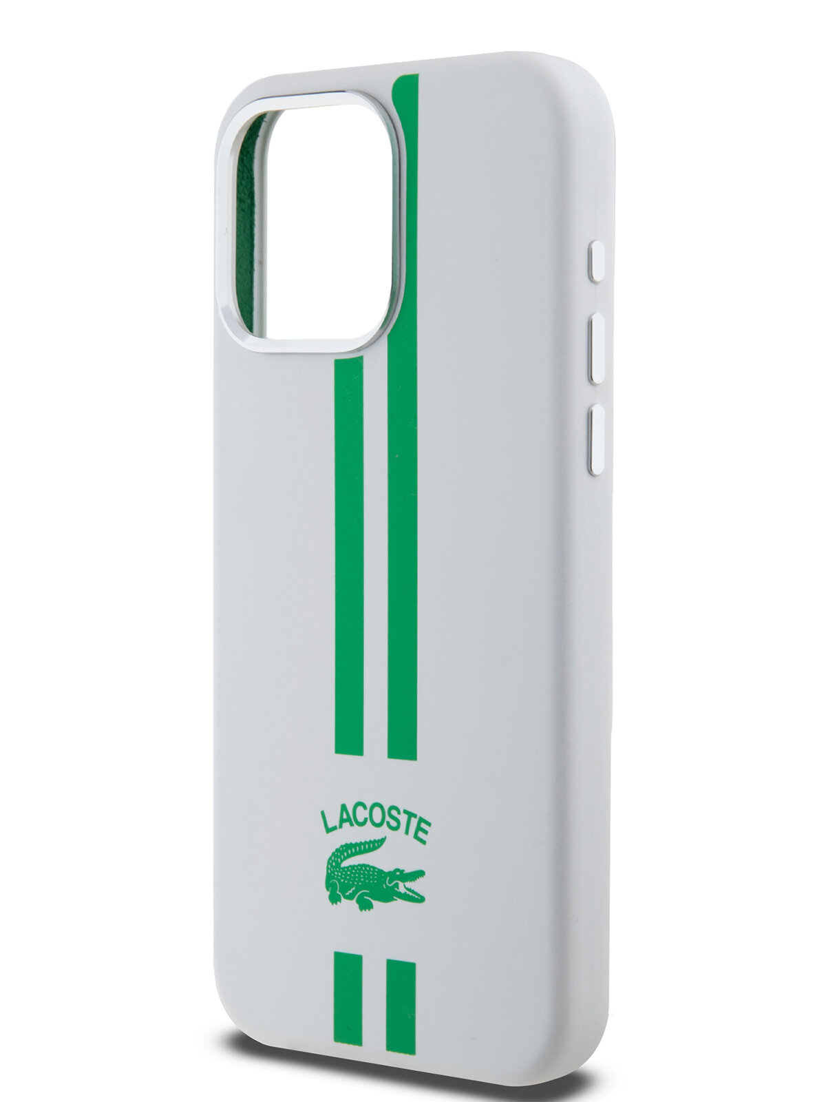 Lacoste для iPhone 15 Pro Max чехол Liquid silicone Stripes Hard White