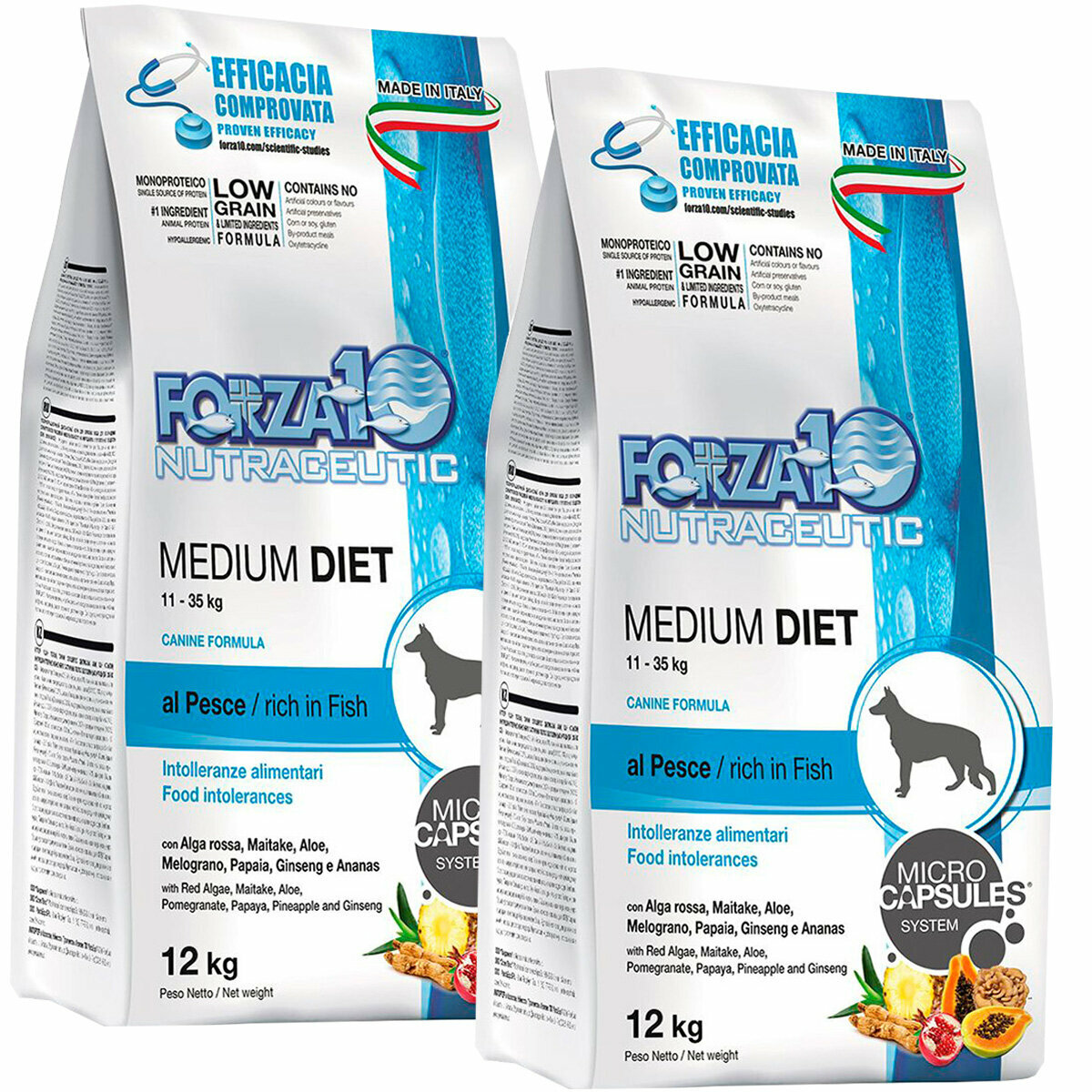 FORZA10 DOG MEDIUM MONODIET LOW GRAIN монобелковый для взрослых собак средних пород при аллергии с рыбой (12 + 12 кг)