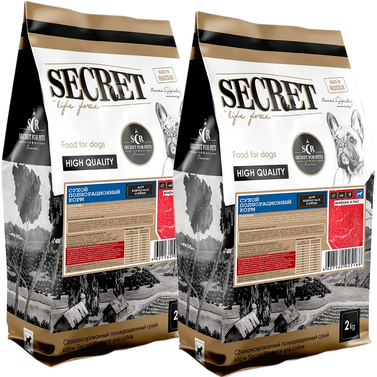 Сухой корм SECRET LIFE FORCE для взрослых собак всех пород с ягненком и рисом (2 + 2 кг)